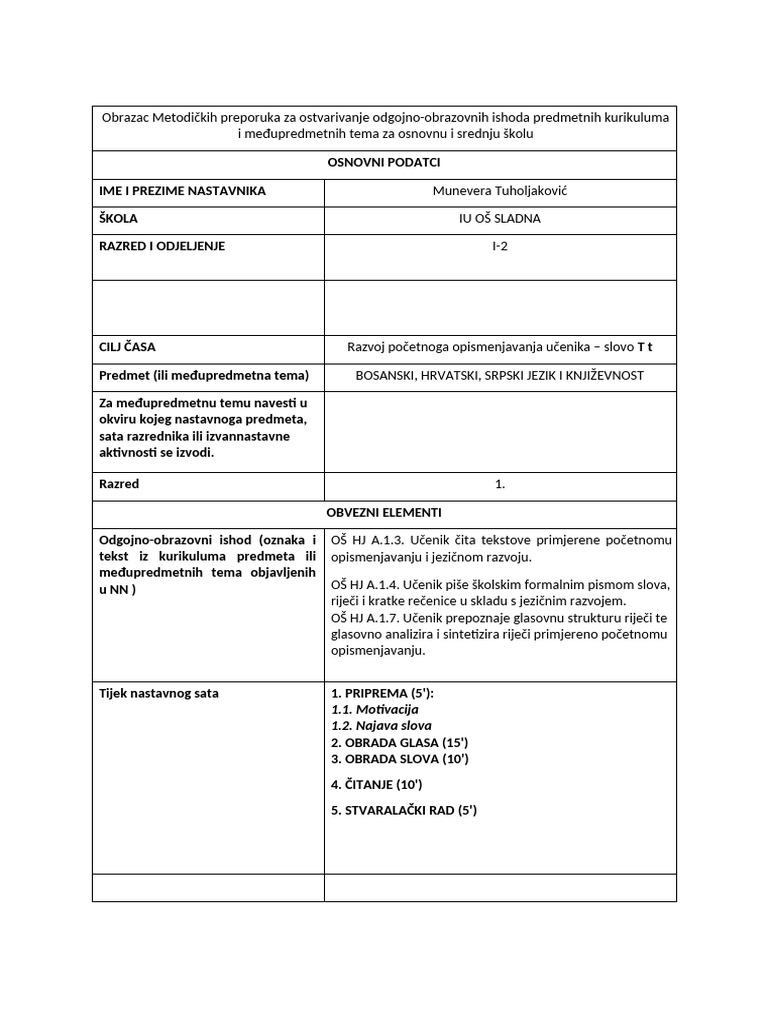 Pismena Priprema Slovo TT | PDF