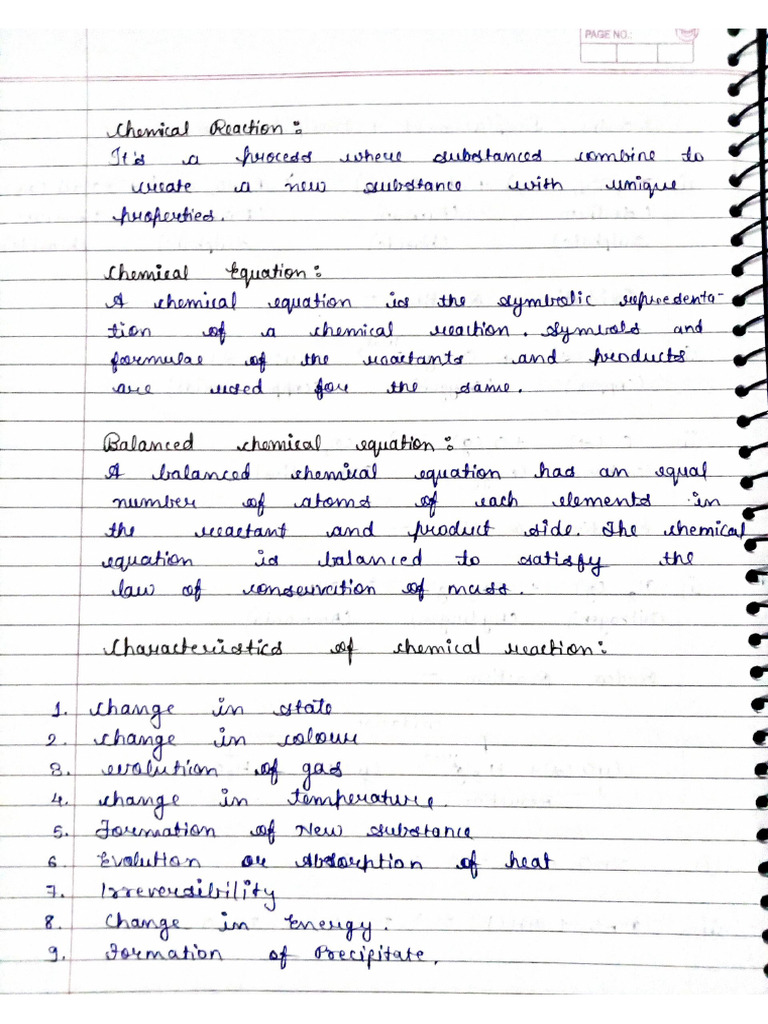 Short Notes Chemical Reactions and Equation | PDF