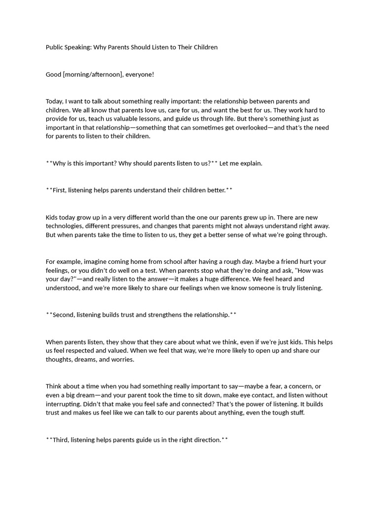 Public Speaking Why Parents Should Listen To Children Pdf