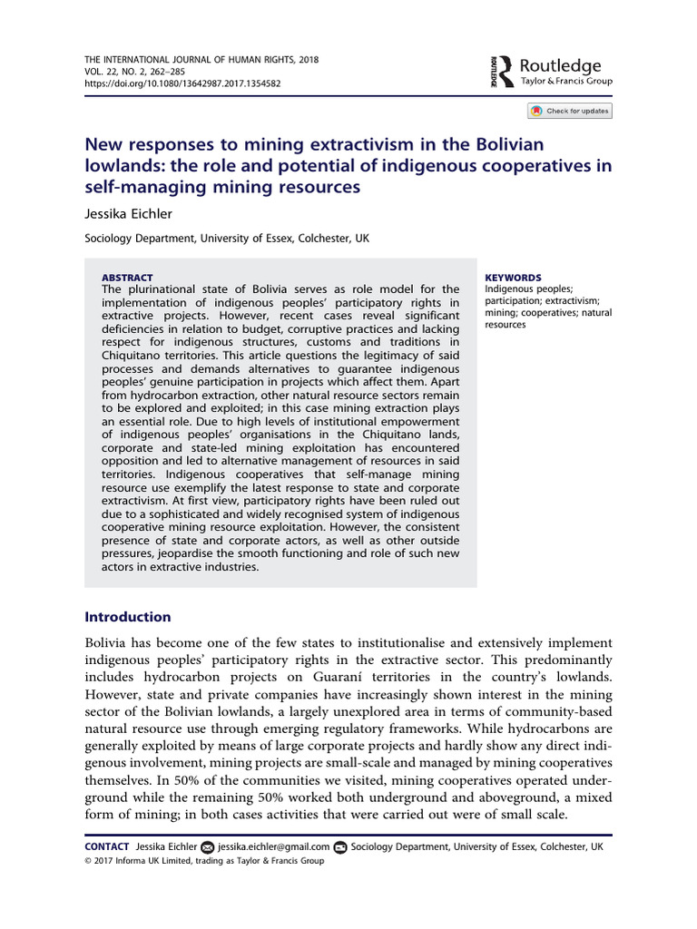 eichler, new responses to mining extractivism in the Bolivian lowlands ...