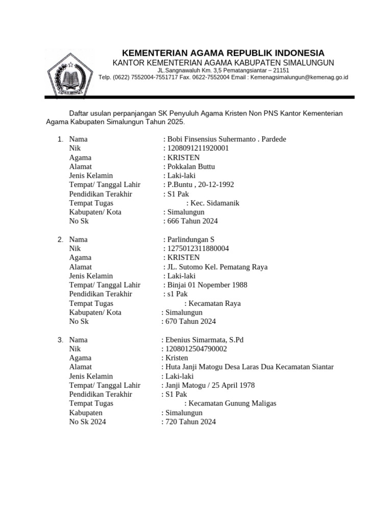 Revisi Surat usulan perpanjangan SK 2025 | PDF
