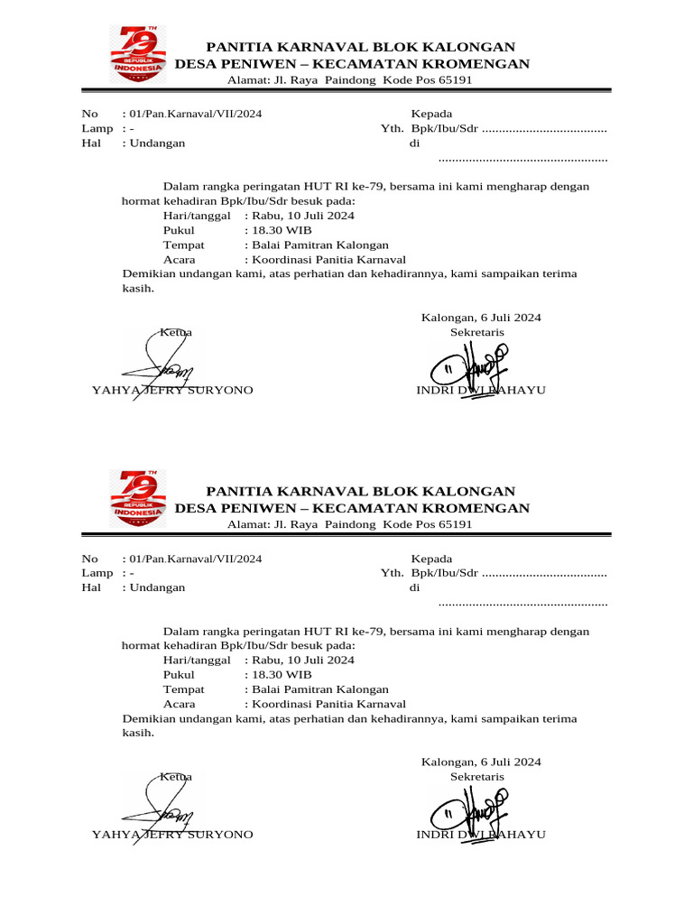 Undangan Panitia Karnaval | PDF