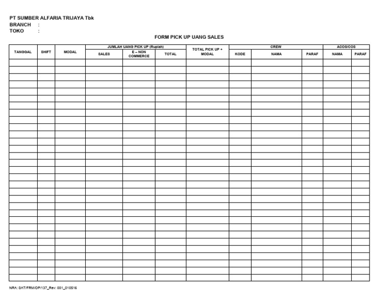 Form Pick Up Uang Sales | PDF