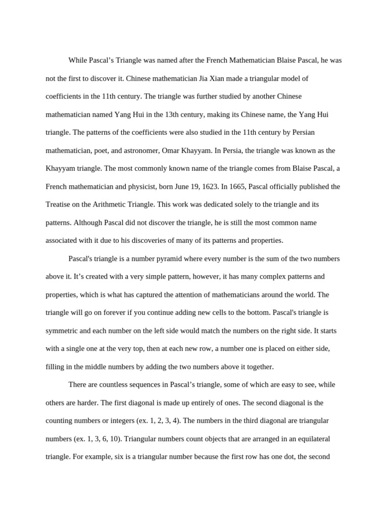 Math Research Project - Pascals Triangle | PDF | Combinatorics | Numbers
