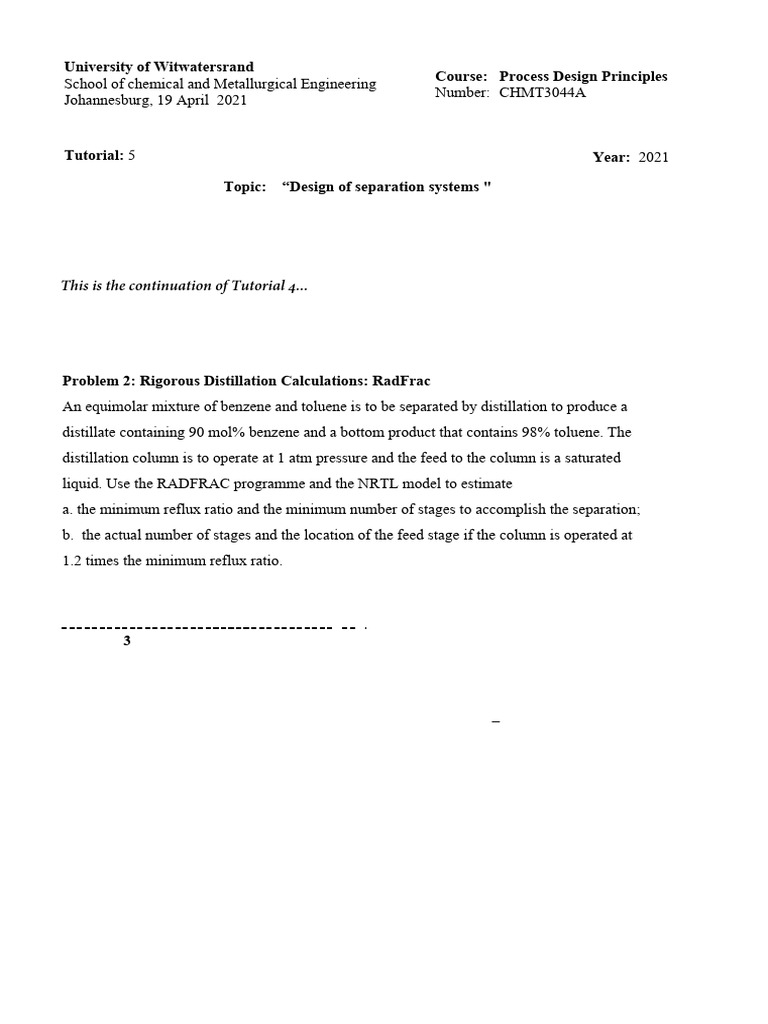 Aspen Plus Tutorial 5 2021 | PDF | Distillation | Continuum Mechanics