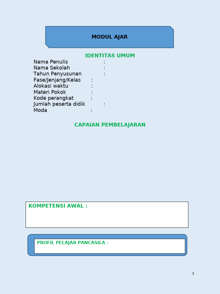 Contoh outline - Modul Ajar Kurikulum Merdeka - MUSTAFA (1) | PDF