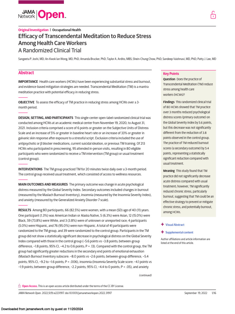 Transcendental Meditation To Reduce Stress | PDF | Occupational Burnout ...