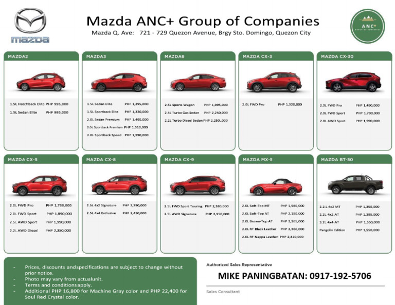 Mazda Price List - August 2021 | PDF