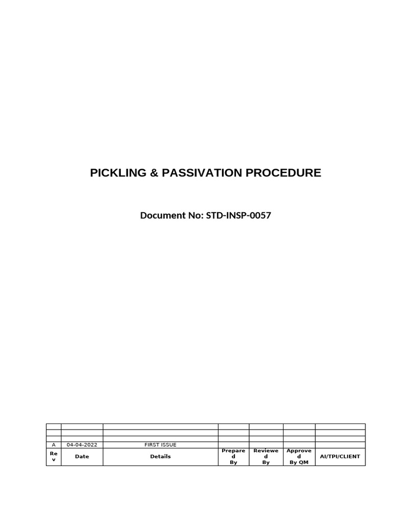 Pickling - Passivation Procedure | PDF | Nitric Acid | Industrial Processes