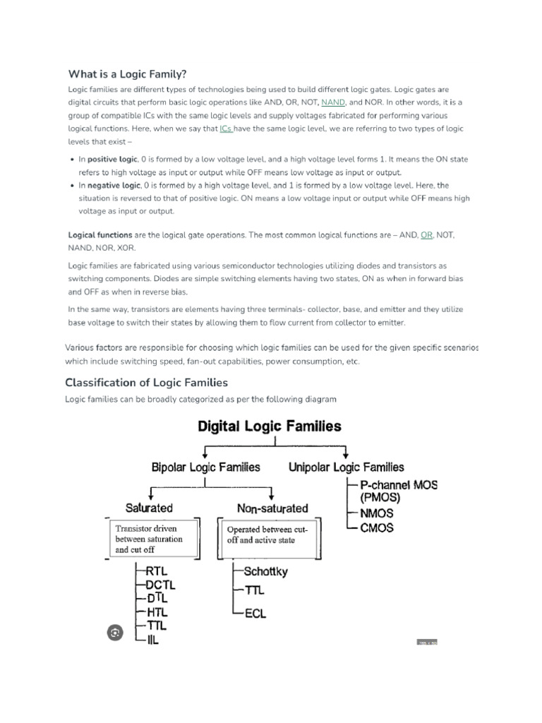 Logic Families in Digital Electronics | PDF