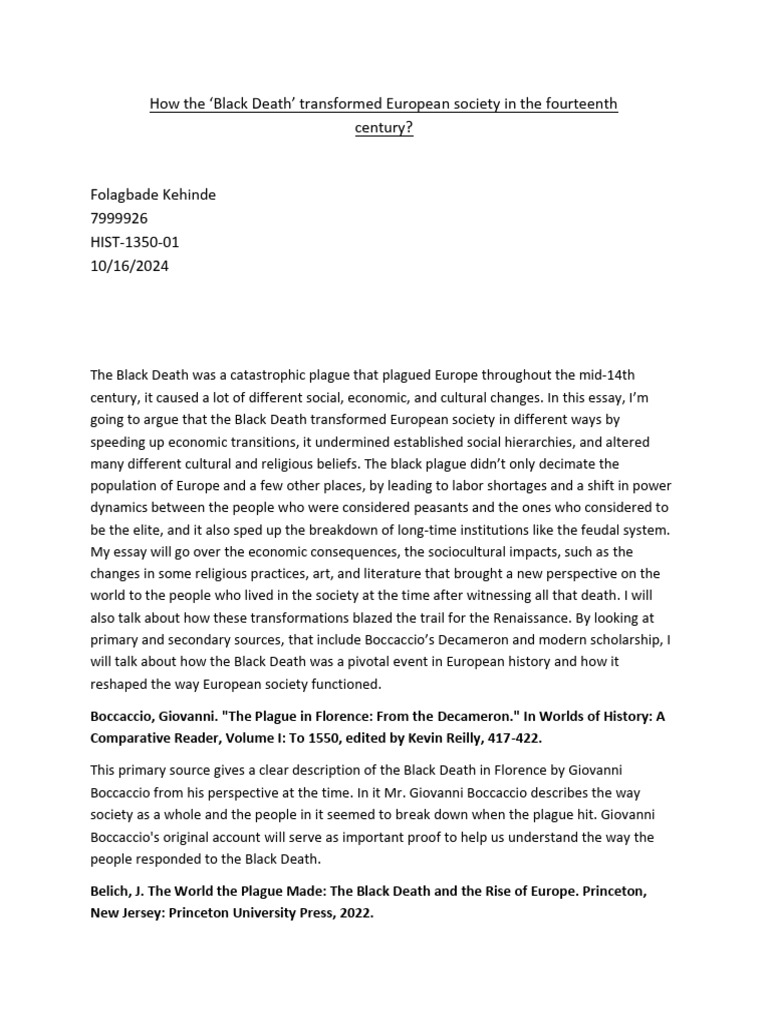 history assignment1 | PDF | Black Death | The Decameron