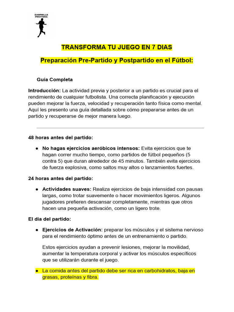 Preparación Pre-Partido en Fútbol | PDF | Carbohidratos | Fruta
