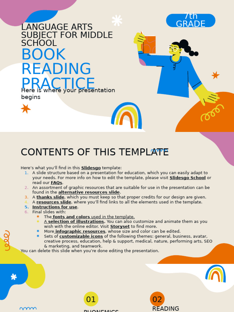Language Arts Subject For Middle School - 7th Grade - Book Reading ...