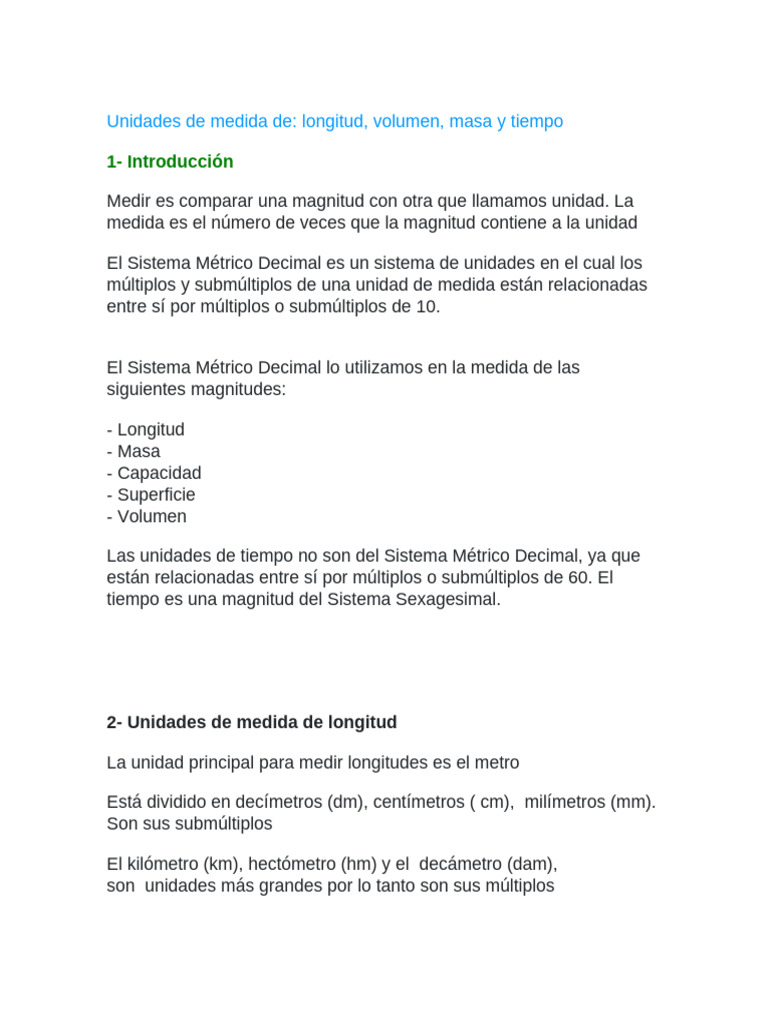 Unidades de Medida de | PDF | Masa | Volumen