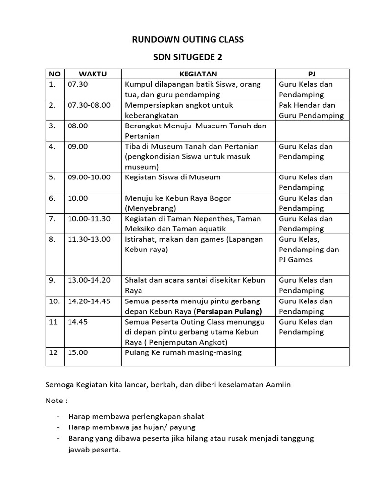 Rundown Outing Class | PDF