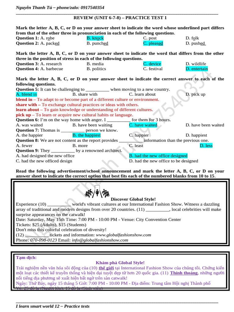 Review - Unit 6-7-8 - Practice Test 1 | PDF