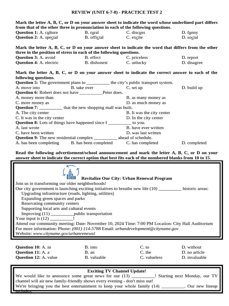 English Practice Test Review | PDF | Urban Planning | Urbanization