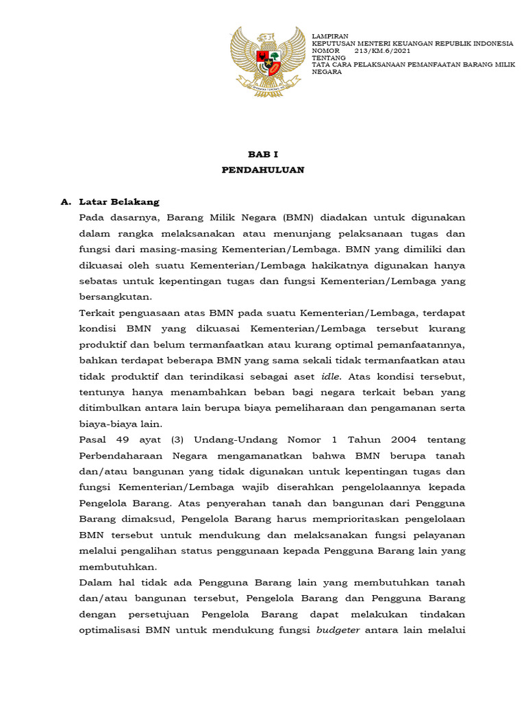 Pemanfaatan BMN - BAB I Pendahuluan | PDF