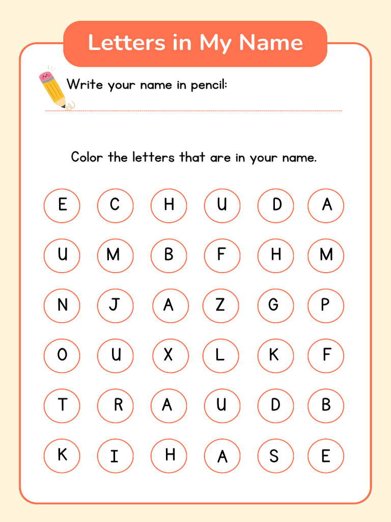 Letter in My Name Worksheet Orange and Black Simple Style (1) | PDF
