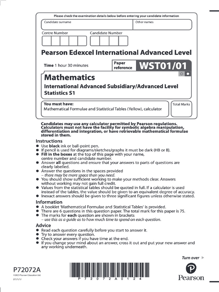Edexcel International A Level (IAL) Maths S1 January 2023 Paper | PDF