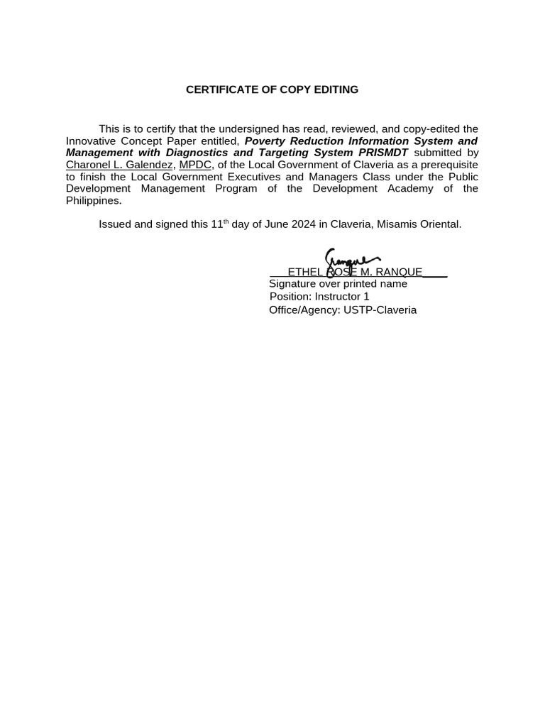Certificate of Copy Editing for PRISMDT | PDF