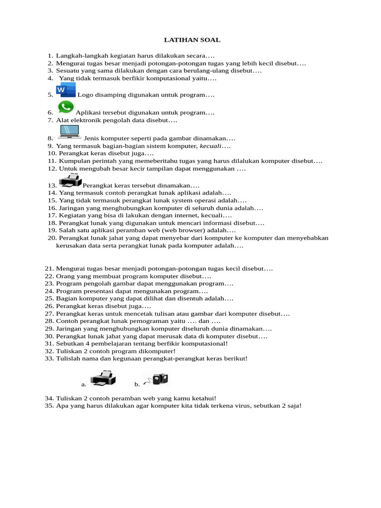 Latihan Soal ASAS 1 Tik Kelas 3 24-25 | PDF