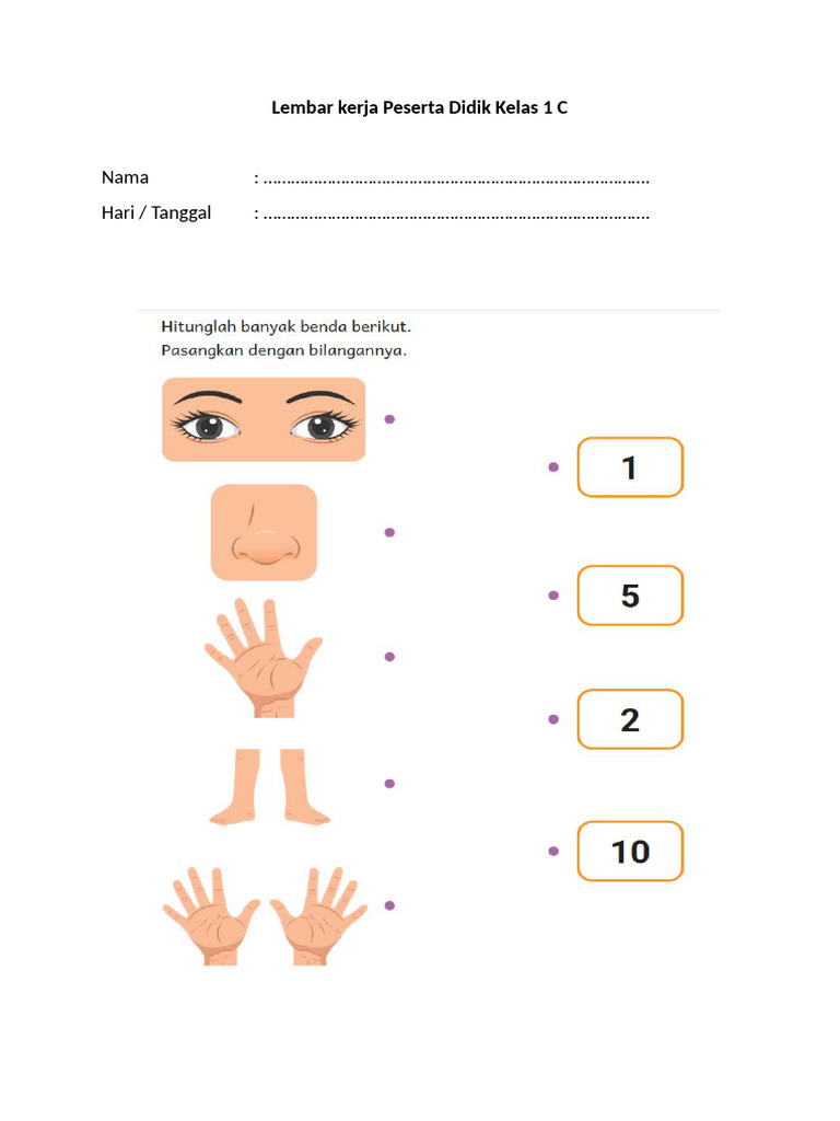 MTK Lembar Kerja Peserta Didik Kelas 1 C | PDF