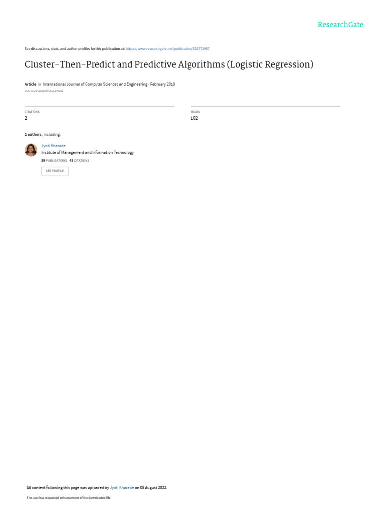 Cluster Then Predict And Predictive Algorithms Log Pdf Regression Analysis Logistic Regression 
