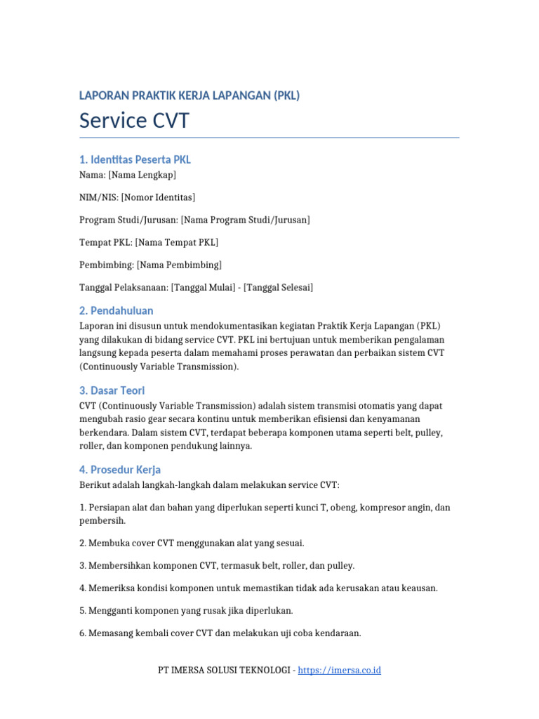 Contoh Laporan PKL Service CVT | PDF