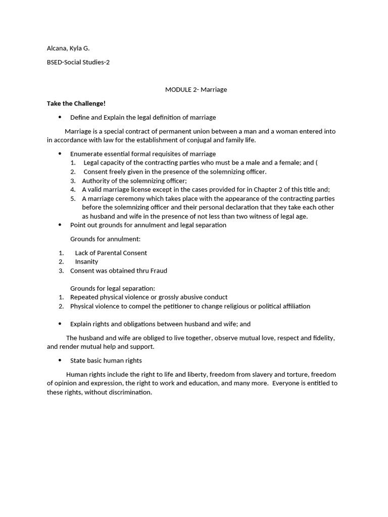 Alcana, Kyla G. (Module 2 in LRS) | PDF | Annulment | Marriage
