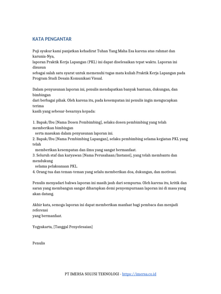 Kata Pengantar Laporan PKL DKV | PDF