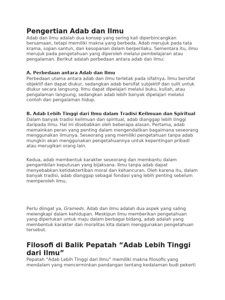 Adab Lebih Utama dari Ilmu | PDF