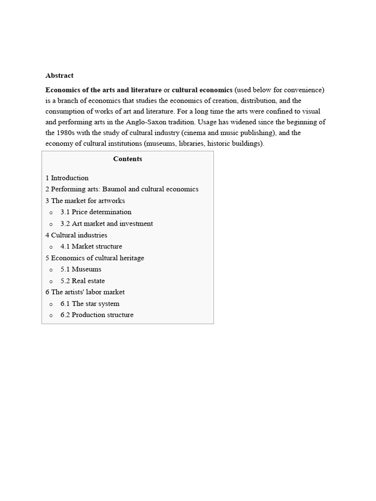 Economics of The Arts and Literature | PDF | Economics | Economies