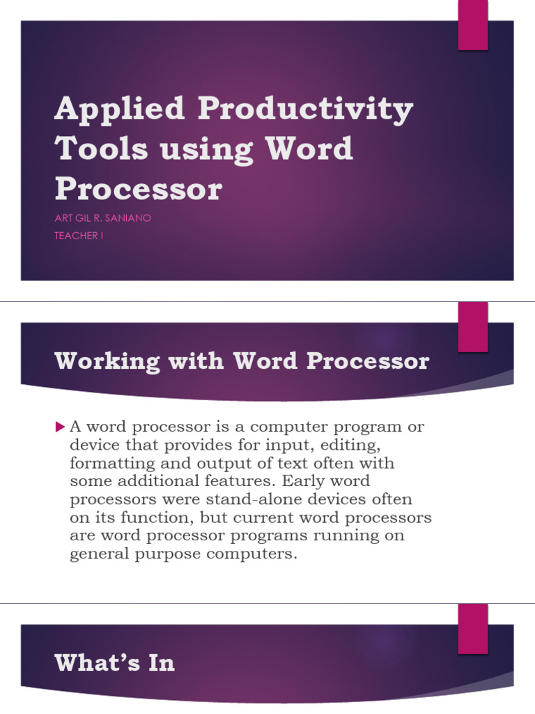 Applied Productivity Tools Using Word Processor | PDF | Microsoft Word ...