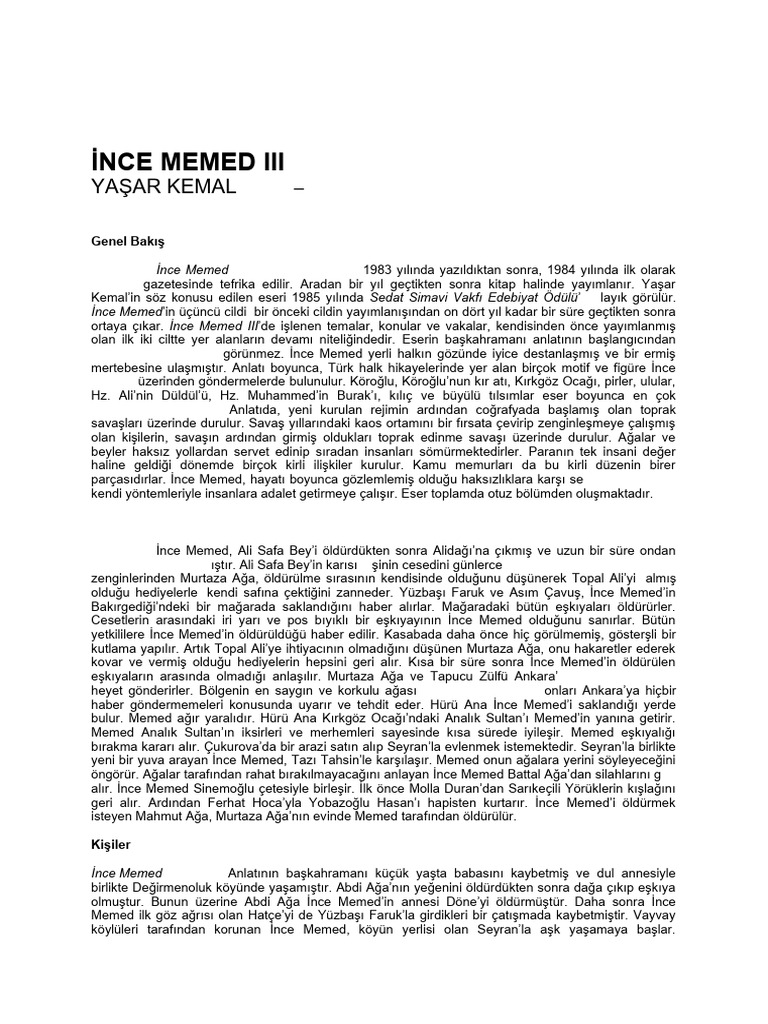 Ince Memed III Yasar Kemal | PDF