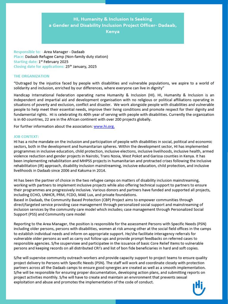 Gender and Disability Inclusion Project Officer | PDF | Emergency ...