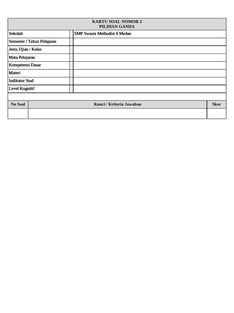 Format Kartu Soal K13 (1) | PDF