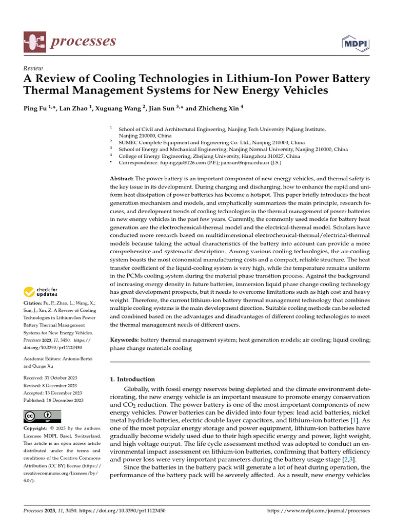 A Review of Cooling Technologies in Lithium-Ion Power Battery Thermal ...