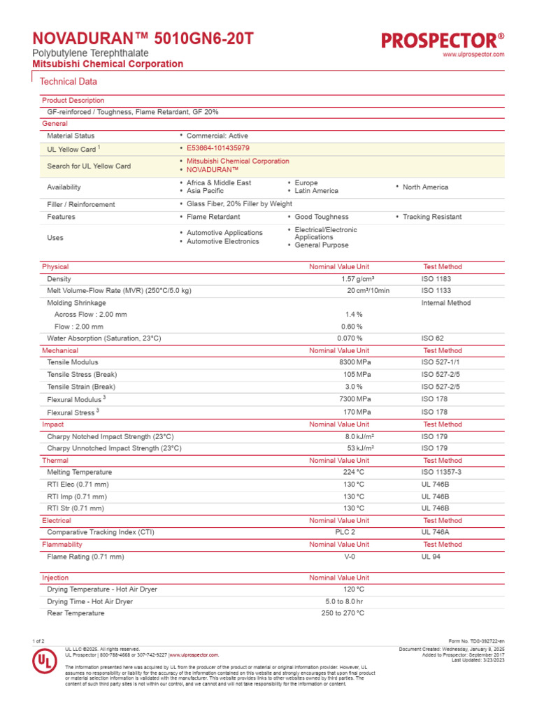 NOVADURAN™ 5010GN6-20T | PDF | Strength Of Materials | Physical Sciences