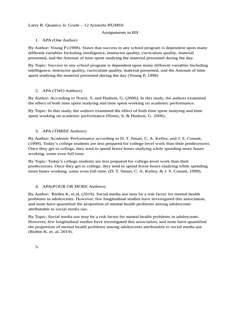 APA Citation Examples for Students | PDF
