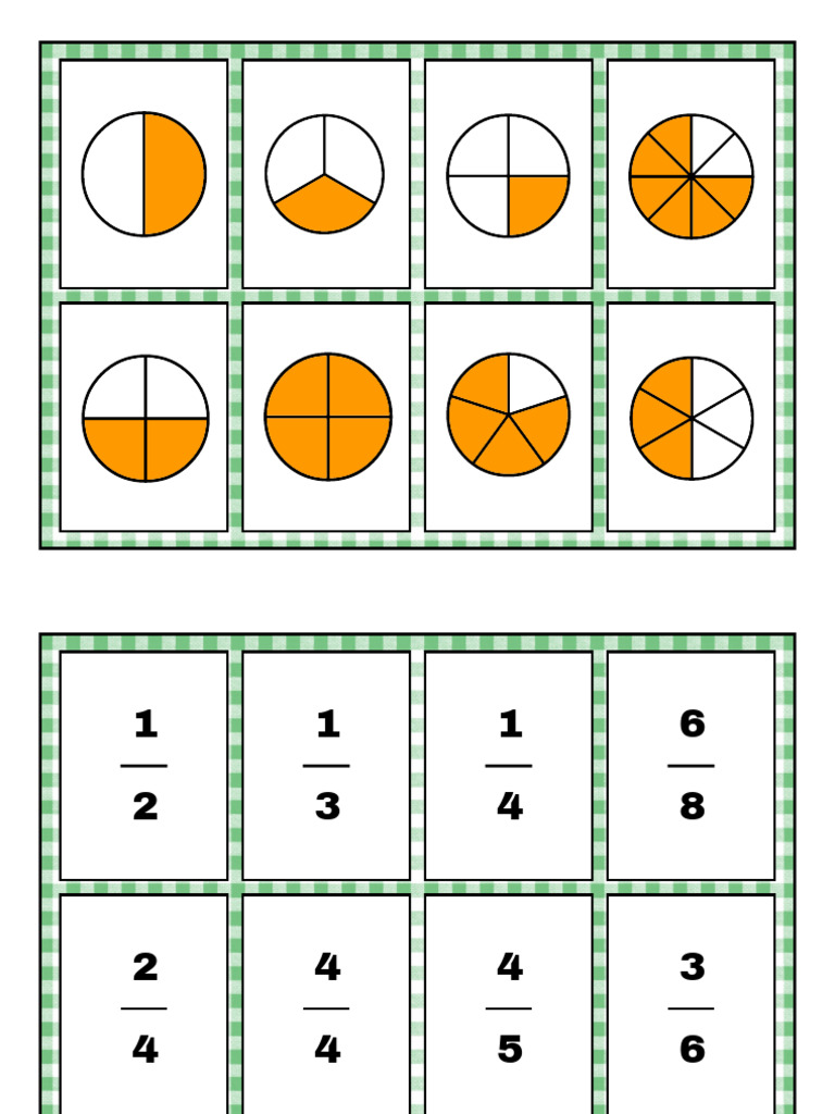 Fraction Flashcards in Bright Orange Green Cute Style | PDF