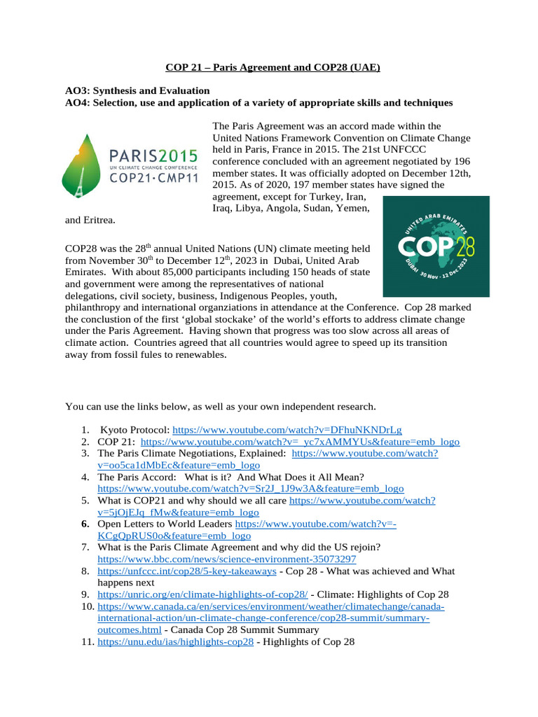 COP21 and COP28 Comparison | PDF | United Nations Framework Convention ...