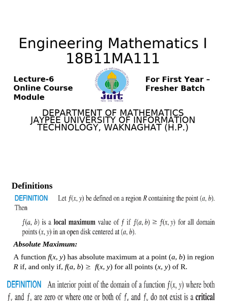 Lecture 6 Maxima Minima | PDF | Analysis | Applied Mathematics