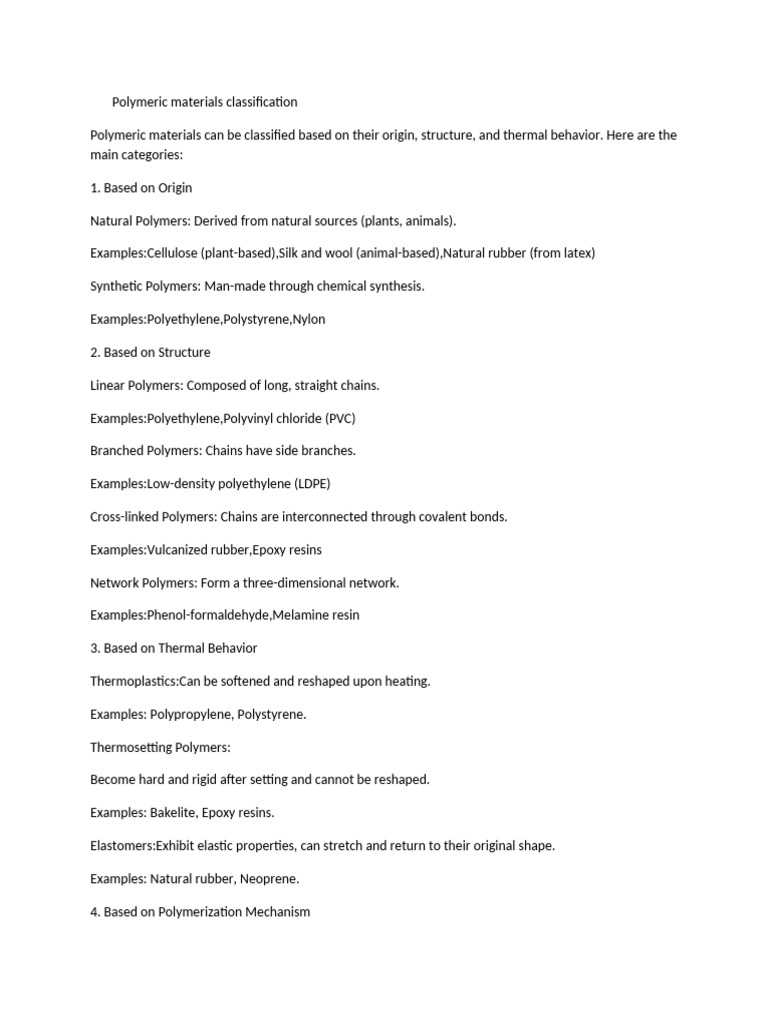 Polymeric Materials Classification | PDF