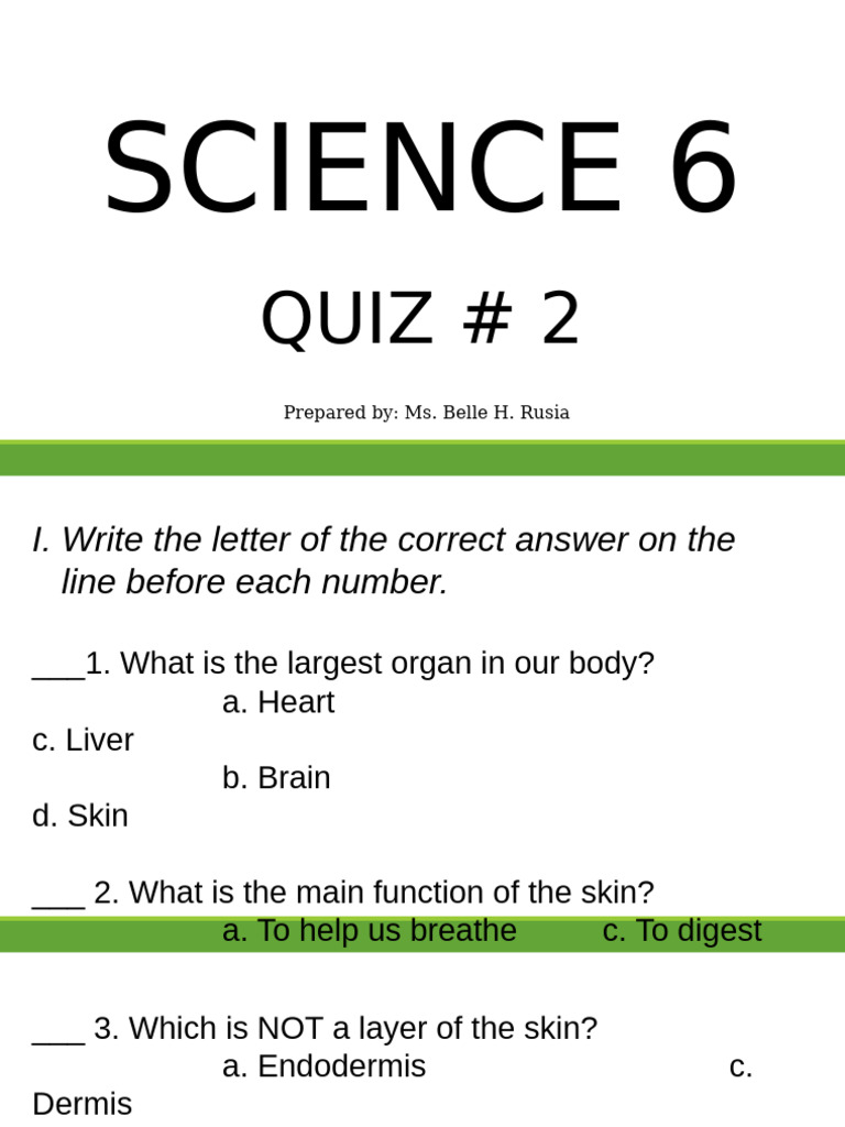 SCIENCE-6-QUIZ2 | PDF | Digestion | Skin