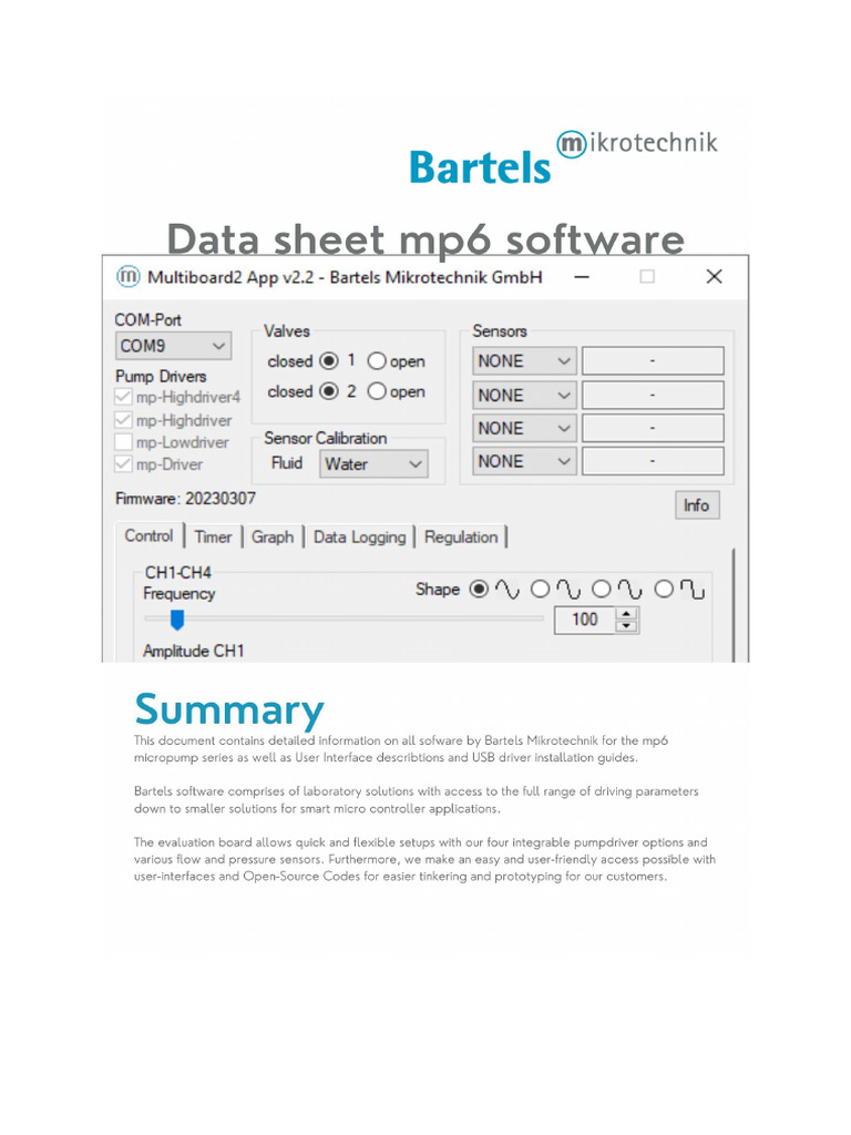 Bartels mp6 Micropump Software Datasheet | PDF