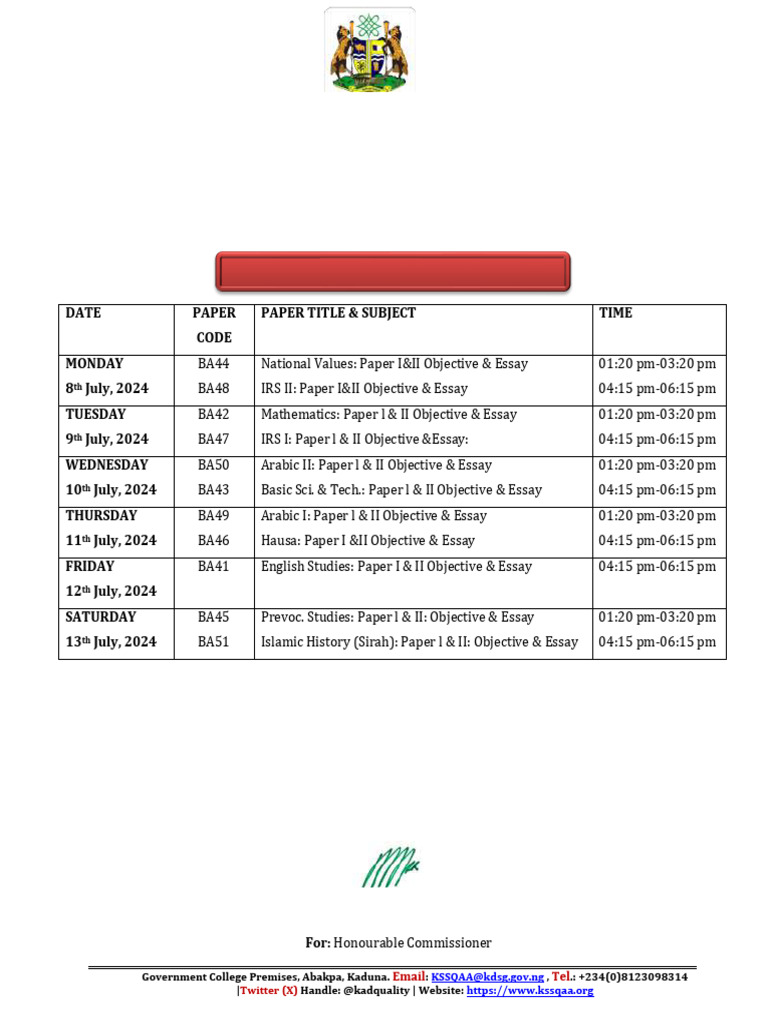 2024 BAICE Exam Timetable | PDF