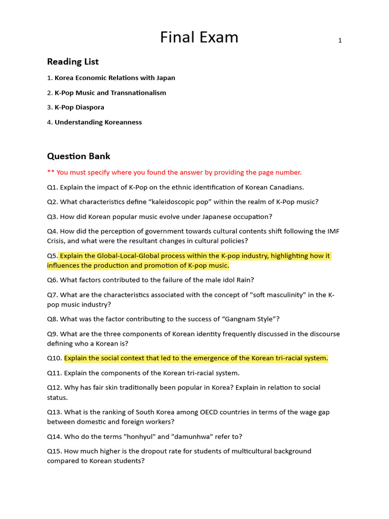 Question Bank + Reading list on Moodle (1) | PDF