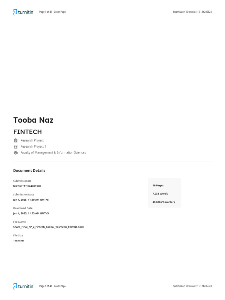 Share Final RP 2 Fintech Tooba, Yasmeen Parvaiz | PDF | Quantitative Research | Structural ...