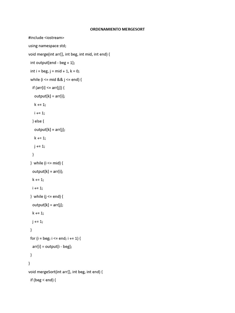 ORDENAMIENTO MERGESORT | PDF